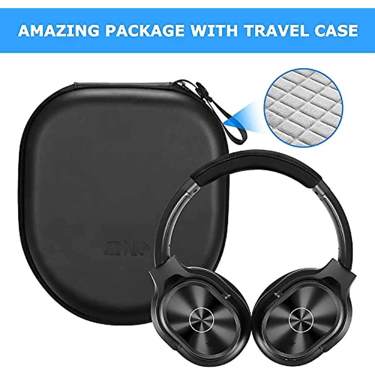 2 Items,1 Black Zihnic Active Noise Cancelling Headphones Bundle with 1 Blue Zihnic Bluetooth Wireless Headset