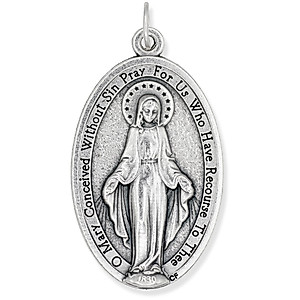 Pack of 3 - Miraculous Medal Pendant Extra Large - 1.75" Silver Oxidized Large Pendant for Necklace, Medals for Jewelry Catholic - Made in Italy