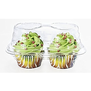 Katgely 2 Compartment Cupcake Container - Deep Cupcake Carrier Holder Box - BPA-Free - Clear Plastic Stackable (50)