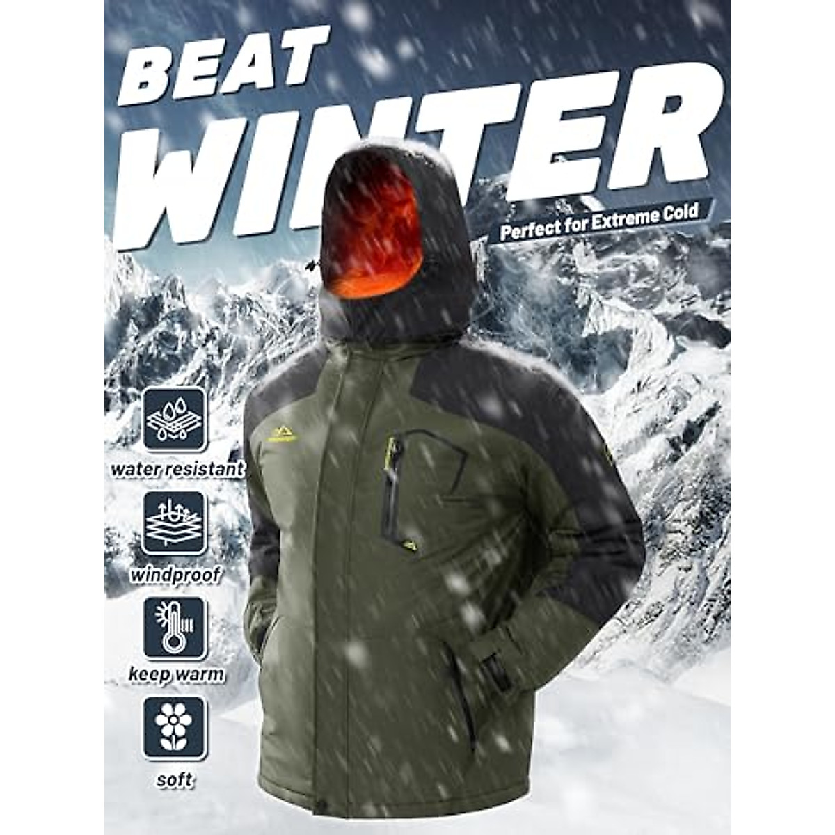 TACVASEN Mens Tactical Jacket Water Resistant Winter Ski Jacket Green Camo Military Jacket Thick Warm Jacket Camo Parka Rain Coat Snow Coat