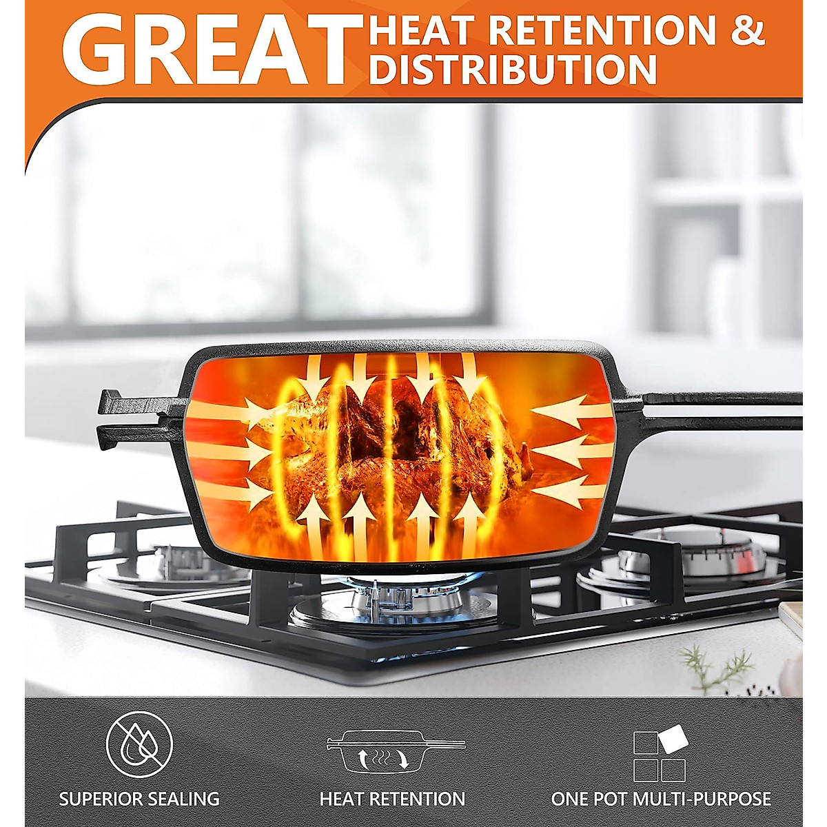 MICHELANGELO Cast Iron Skillet with Lid, 2-In-1 3 Qt Dutch Oven & 9.5" Skillet With Pre-seasoned Interior, Preseason Cast Iron Skillets with Lid, Cast Iron Skillets