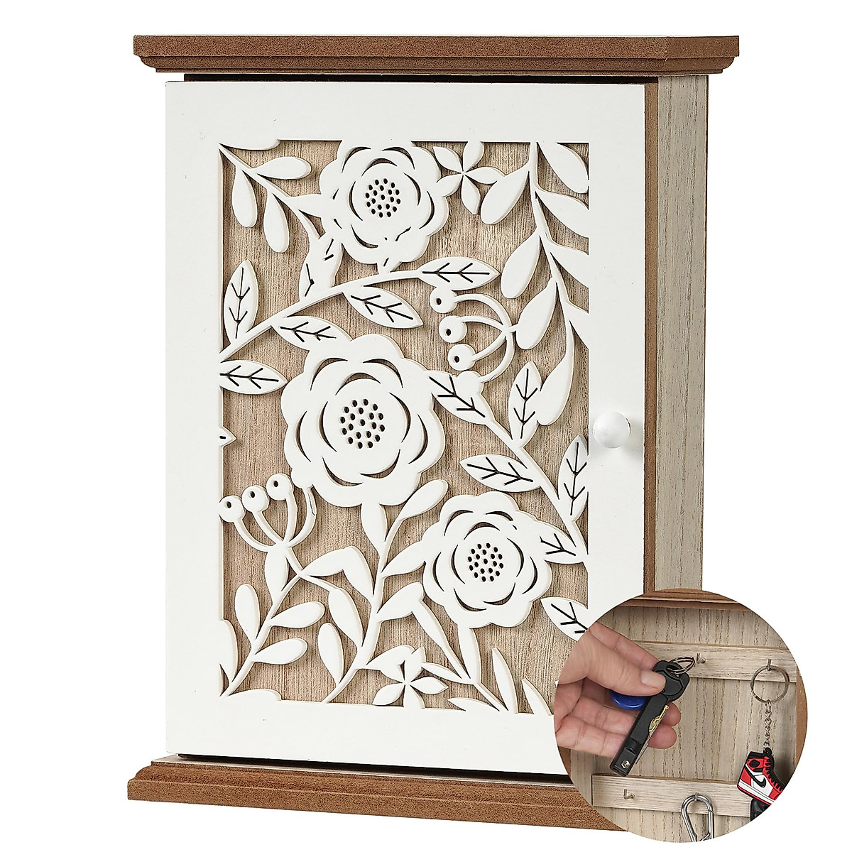 QILICHZ Decorative Key Holder for Wall,Wood Key Holder Wall Mount,Wooden Wall Key Holder,Farmhouse Key Rack with 6 Key Hook,Key Hanger Wall Mount for Rustic Home Decor, White