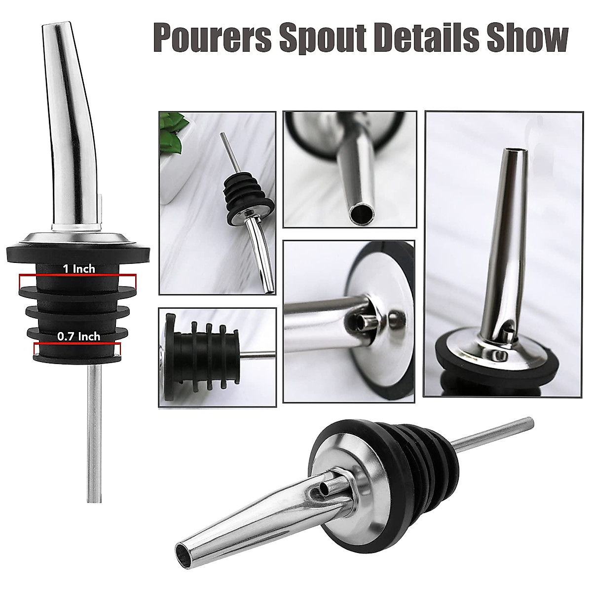Pafusen 12 Pack Pour Spouts for Liquor Bottles, Liquor Pour Stainless Steel Classic Bottle Speed Pourers with Tapered Spout，Free Flow Pourers，Most Fit Classic Bottle's Lip 3/4"