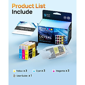 E-Z Ink (TM) Compatible Ink Cartridge Replacement for Brother LC75 LC71 LC79 XL LC-75 LC LC-71 Compatible with MFC-J6510DW MFC-J6710DW MFC-J6910DW MFC-J280W (3 Cyan, 3 Magenta, 3 Yellow) 9 Pack