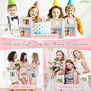 48 Pcs Clear Gift Bags and LED Light Set for Favors, PVC Gift Bag, Reusable Transparent Gift Wrap Bag with Handle, Heavy Duty Tote Bags for Baby Shower Wedding Birthday, 7 x 4 x 8 Inches