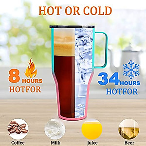 Sangyn 40oz Insulated Mug Tumbler with Handle, Stainless Steel Vacuum Travel Cups with Lid and Straw, Keeps Cold up to 24 Hours for Office/Home/Car Using(Gradient Mint-Pink)