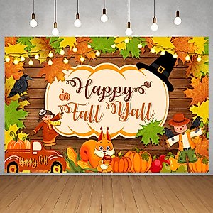 Happy Fall Y'all Backdrop,Fall Party Decorations Thanksgiving Party Backdrop Happy Fall Banner Party Supplies Photography Background