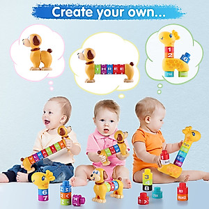 iPlay, iLearn Baby Stacking Toys, Toddler Montessori Building Blocks Set, Infant Alphabet Number Learning Block, Early Development Educational Birthday Gift for 12 18 Month 1 2 3 Year old Kid Boy Girl
