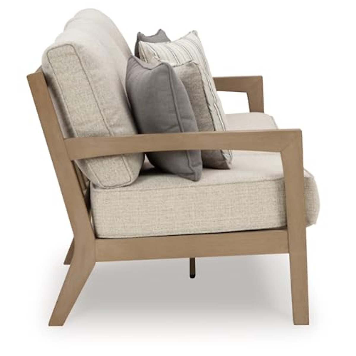 Signature Deisgn by Ashley Hallow Creek Outdoor Sofa with Cushion, 76" W x 36" D x 37" H, Light Brown & Beige