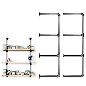 Niubid 3/4 Inches Malleable Cast Iron Pipe 2 PCS 4 Tier. Vintage Industrial Wall Mount Bookshelf Shelving Unit, DIY Open Bookshelf, Shelf Shelves, Home Improvement Kitchen Shelves.