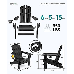 SERWALL Folding Reclining Adirondack Chair Carbon Black