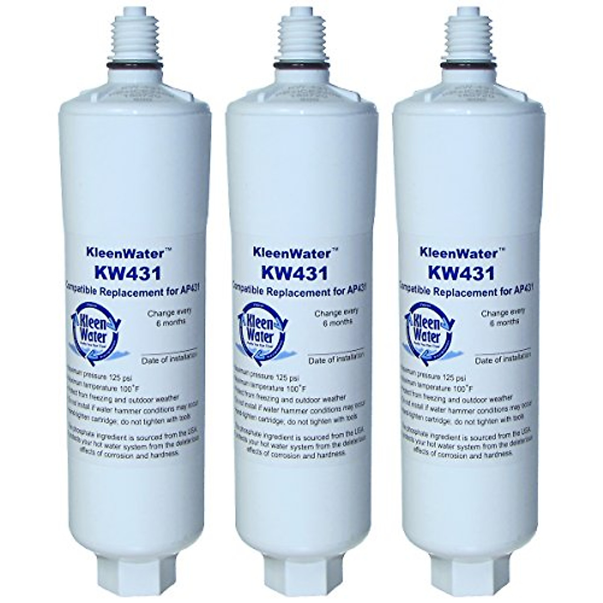 KleenWater KW431 Replacement Water Filter Compatible With Aqua-Pure AP431 - AP430SS, Set of 3
