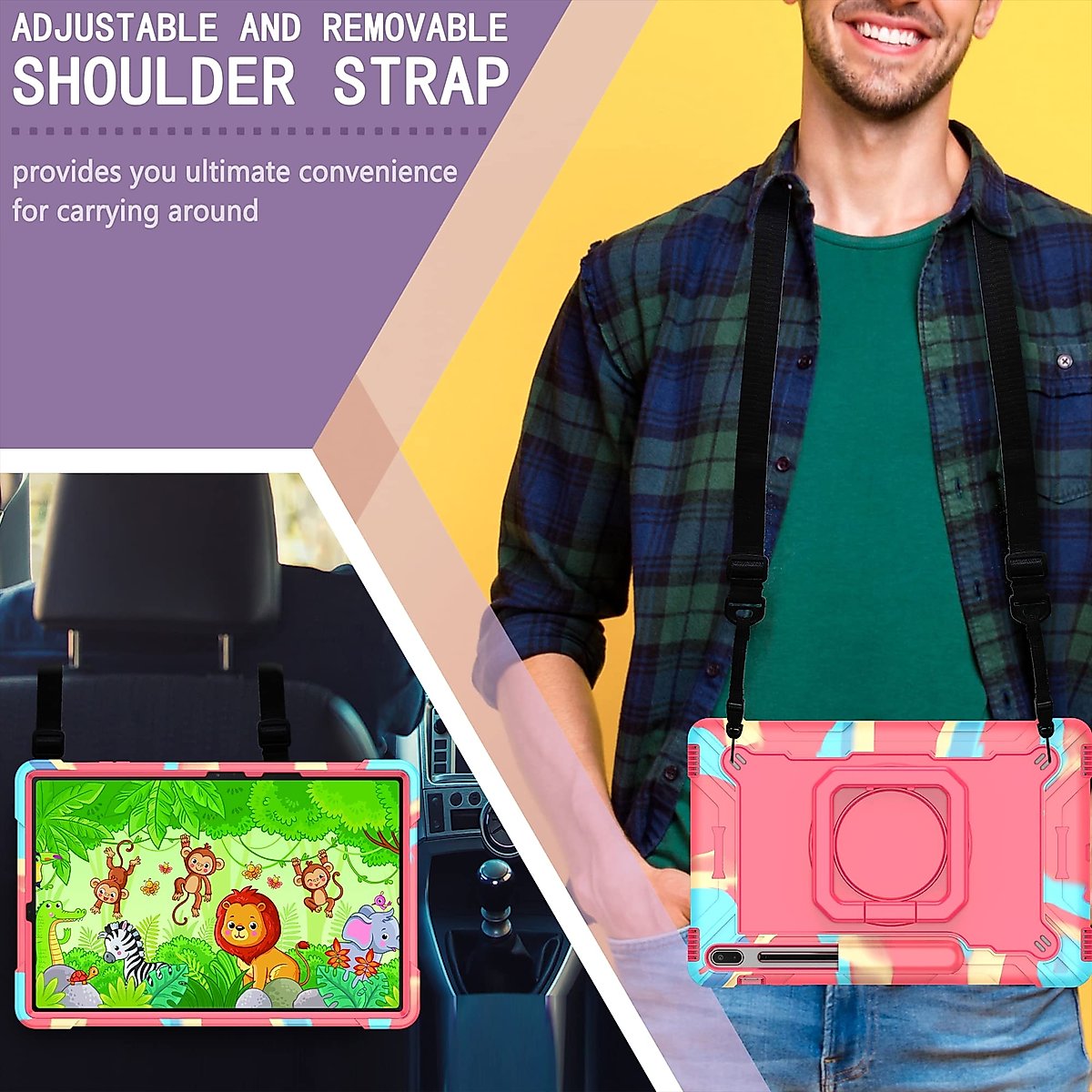 Galaxy Tab S8 Plus Case/Galaxy Tab S7 FE 5G Case Kids/Tab S7 Plus Case 12.4" SM-T738, Dteck Shockproof Case with 360°Swivel Kickstand Case for Samsung Galaxy Tab S8+/Tab S7 FE/Tab S7+, Rainbow & Rose