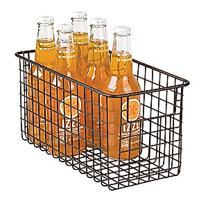 mDesign Metal Wire Food Storage Basket Organizer with Handles for Organizing Kitchen Cabinets, Pantry Shelf, Bathroom, Laundry Room, Closets, Garage - Concerto Collection - 4 Pack - Bronze