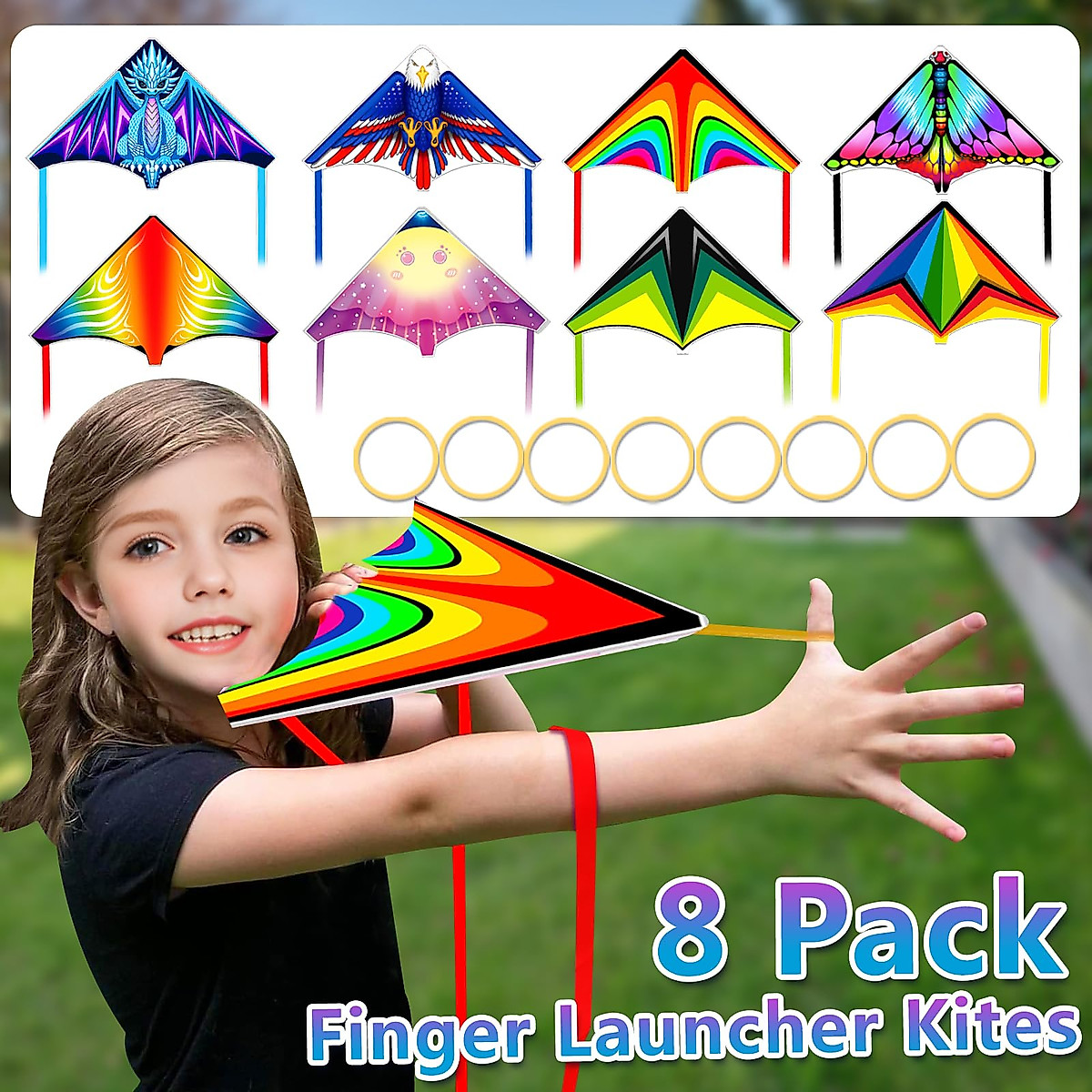 Tcvents 8 Pack Flying Toys, Mini Kites, Airplane Launcher Toys for Boys Girls 3-5 6 7 8-15 Gift, Outdoor Toys Colorful Kites Bulk Party Favors for Kids Beach Graden Park- Easy to Fly, A