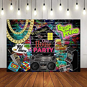 Mocsicka Hip Hop Graffiti Theme Photography Backdrops 80's 90's Colorful Brick Wall Photo Booth Vinyl Retro Music Rock Punk Party Banner Decorations Studio Props (7x5ft)