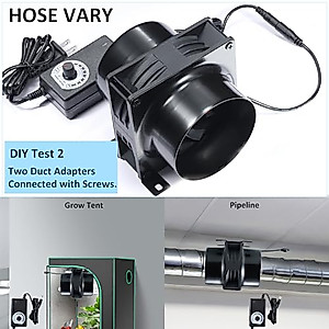 Hose Vary 4" Axial Exhaust Fan, 3000RPM 120mm DC12V Dual Ball Bearings Air Exhaust Fume Smoke Extractor Fan Kit for DIY Soldering, 3D Laser, Paint Booth (4" Duct Adapters, Mesh, Dimmer Included)