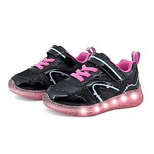 YESKIS Toddler Girls Light Up Shoes LED Flashing Lightweight Mesh Breathable Adorable Running Sneakers for Toddler Black 7.5