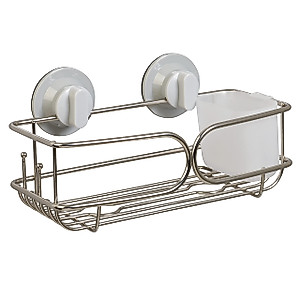 Zenna Home Adhesive or Suction Mount Shower Basket, Rustproof Shower Storage and Bath Organizer Caddy, No Tools, No Drilling, Easy Wall Mount Installation, Power Grip Pro, Stainless Steel