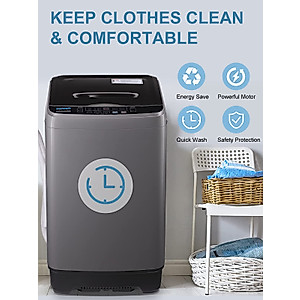 KRIB BLING Full-Automatic Washing Machine 17.7 lbs Small Compact Portable 10 Wash Program & 8 Water Level Compact Washer with LED Display Ideal for Apartments, RV, Camping, Grey