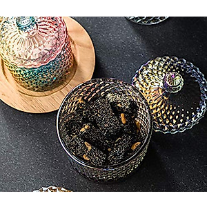 erioctry 300m/10oz Beautiful Crystal Glass Candy Dish with Lid Colorful Wedding Candy Box Sugar Bowl Tin Biscuit Barrel Decorative Jewelry Box