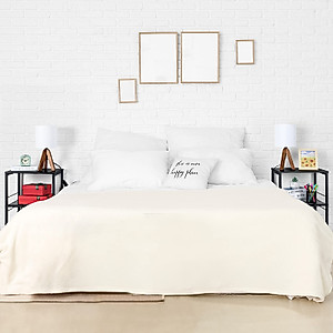 OYEAL Black Night Stand Industrial End Table with Storage Shelf Farmhouse Sofa Side Table for Small Spaces, Bedside Table for Living Room Bedroom, Stable Metal Frame (Black)