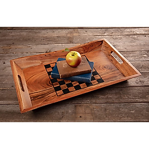 Wonder-ful Gifts Serving Tray with Chessboard - Chess and Checkers Pieces Included