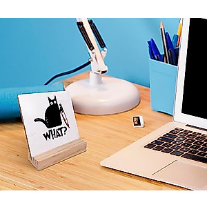 What Black Cat with Knife Wood Plaque with Wooden Stand,Halloween Black Cat Wooden Plaque Sign Desk Decor for Home Living Room Table Shelf Decorations