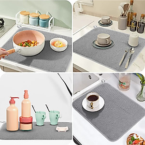 GeeRic Microfiber Dish Drying Mat, Super Absorbent Kitchen Dish Drying Pad, Reversible for Countertop, 12 * 16 inch Gray