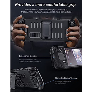Benazcap Silicone Case for Steam Deck, Soft Full Body Protective Case with Stand, Shockproof, Non-Slip and Anti-Collision Accessories, Compatible with Valve Steam Deck Console, Black
