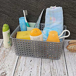 Anbers Small Plastic Storage Basket, 10.03" x 7.59" x 4.09", Pack of 6, Gray