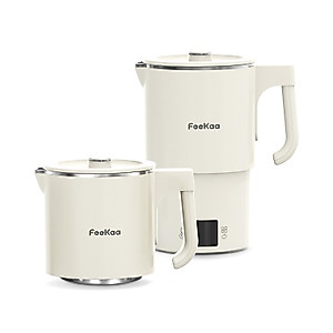 FeeKaa Travel Electric Kettle, Portable Foldable Kettle, 304 Stainless Steel, Small Electric Kettle for Boiling Water with Temperature Control, Tea Kettle for Coffee & Tea, Home & Outdoor, 600ml 600W