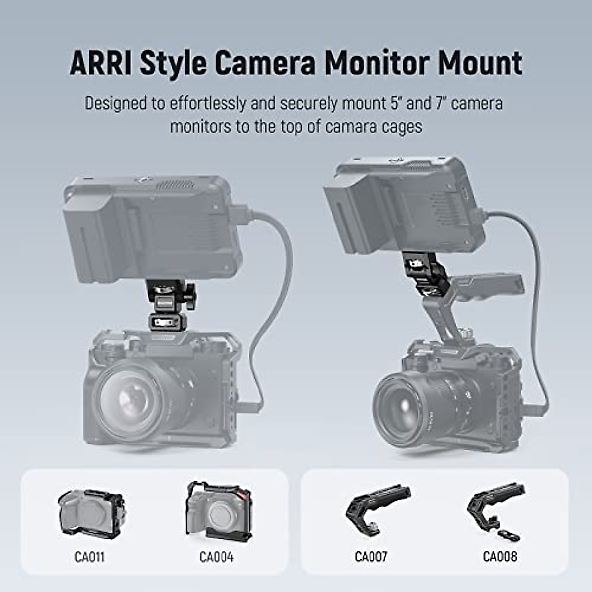 NEEWER Camera Monitor Mount with 3/8" ARRI Locating Thumbscrew, 1/4" Screw for 5" & 7" Monitor Compatible with Atomos Ninja V, 360° Swivel 180° Tilt Damping Adjustable, Compatible with SmallRig, MA004
