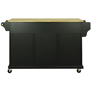 YWUFUART Solid Wood Kitchen Trolley with Storage Cabinet, Rolling Mobile Kitchen Island with Seasoning Rack and Towel Rack for Kitchen (Black)