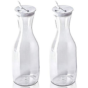 DecorRack 2 Large Water Carafes, Bottles with Flip Top Lid, 50 Oz Each, BPA Free- Plastic Juice Pitcher, Decanter, Jug, Serve Fridge Cold Iced Tea, for Outdoors, Picnic, Parties, NOT DISHWASHER SAFE
