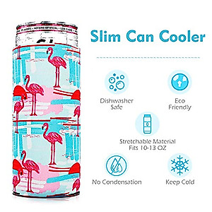 Skinny Can Cooler [ 2 Pack ] Slim Can Cooler for Slim Beer & Hard Seltzer, Skinny Beer Cans Coolie Skinny Insulators, Can Cooler Sleeve Flamingo