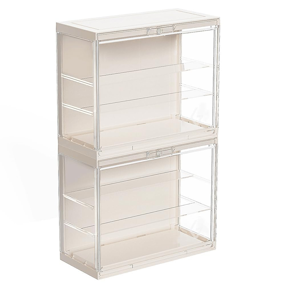 GOTO 2Packs Clear Assemble Display Boxes, Display Storage Cases, Stackable Show Cases for Pop Mart, Action Figures, Lego, Collectibles, Toys, Cosmetics (2 Boxes with 4 Partitions)