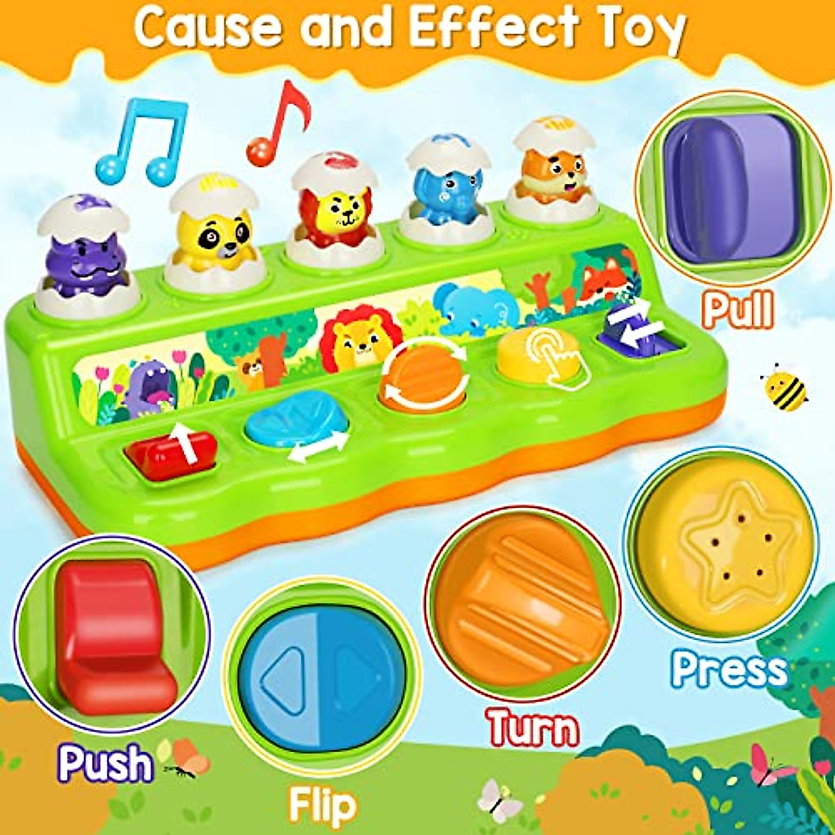 Duchong Interactive Pop Up Animals Eggs Toy with Music & Sound, Early Developmental Learning Sensory Toy for 1Year Old & 9-12-18 Months Baby, Girls & Boys