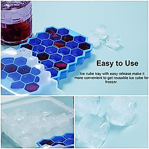Ice Cube Trays for Freezer with Lid-37 Grid Silicone Ice Cube Tray with Lid for Small Ice Cube Molds,Easy-Release Reusable Ice Cube in Organizer Bins or Ice Bucket for Cocktail bar or Iced Coffee Cup