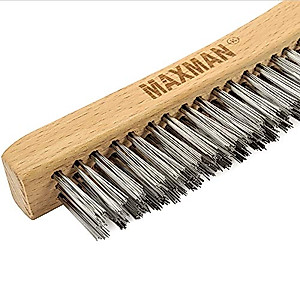 Wire Brush,Stainless Steel Wire Scratch Brush for Cleaning Rust with 14" Long Curved Beechwood Handle,Large