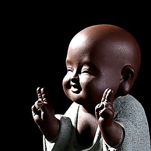 Kingzhuo Ceramic Little Cute Baby Buddha Statue Monk Figurine Laughing Buddha Statue Baby Buddha Sculptures Home Decoration Car Decor 4'' Inches in Height (Yellow)