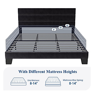 Allewie King Size Platform Bed Frame with Velvet Upholstered Headboard and Wooden Slats Support, Fully Upholstered Mattress Foundation/No Box Spring Needed/Easy Assembly, Black