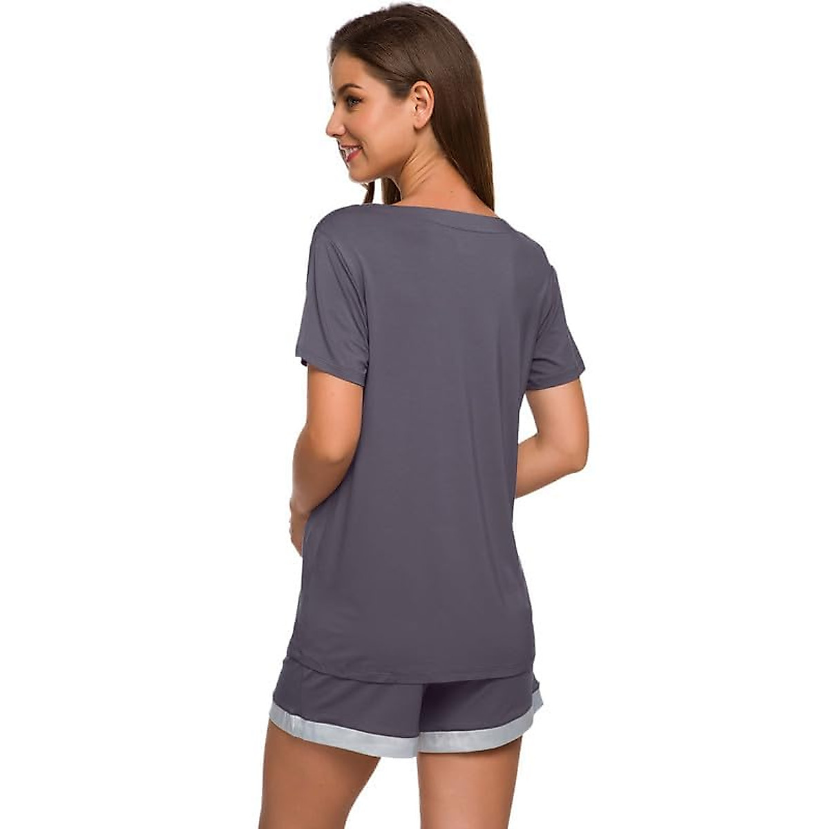 WiWi Viscose from Bamboo Pajamas Set for Women Soft Short Sleeve with Shorts Summer Plus Size Pjs Sets S-4X, Dark Grey, 4X