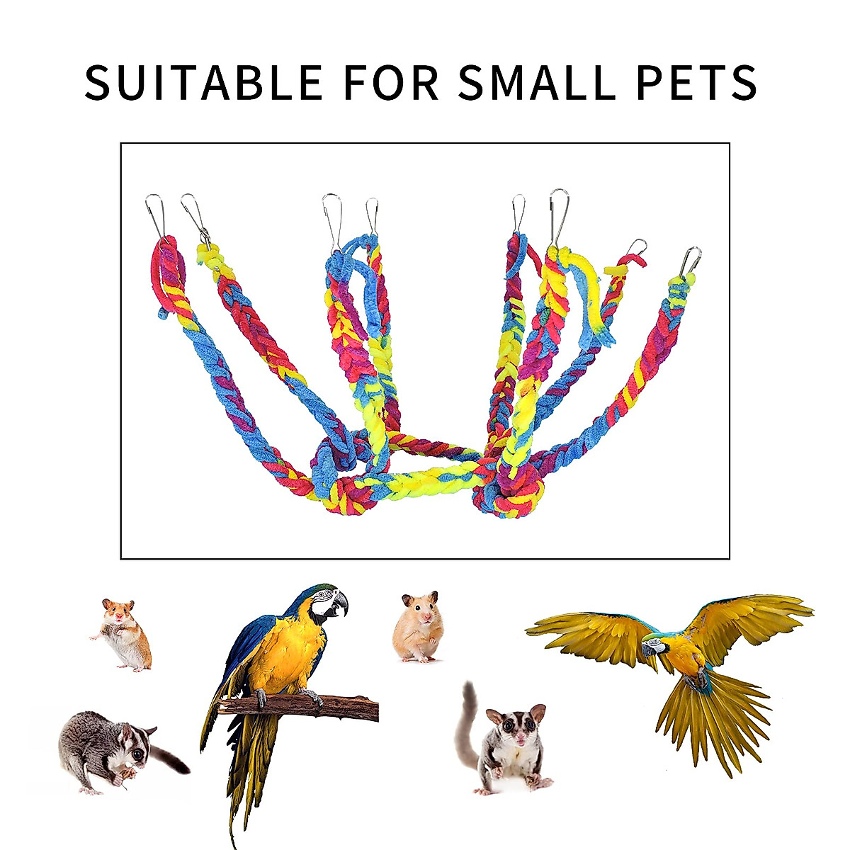 WishLotus Sugar Glider Toys, 3Pcs Multicolored Braided Ropes Small Animal Toys Colorful Climbing Rope for Parrot, Sugar Gliders, Hamster, Guinea Pig, Squirrel, Ferret, Squirrel (3pcs)