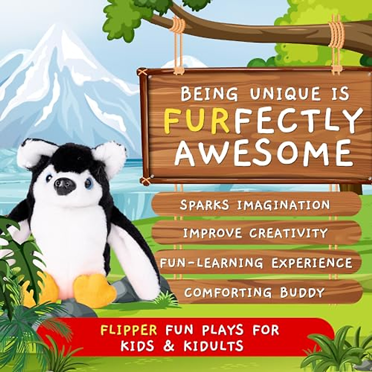 Randimals Mini Stuffed Animals - Penguin & Husky Dog Hybrid Mini Plushies - Cute Plushies for Girls & Cuddly Small Stuffed Animals for Boys - P-Dawg Little Plush Stuffed Animals for Kids & Kidults