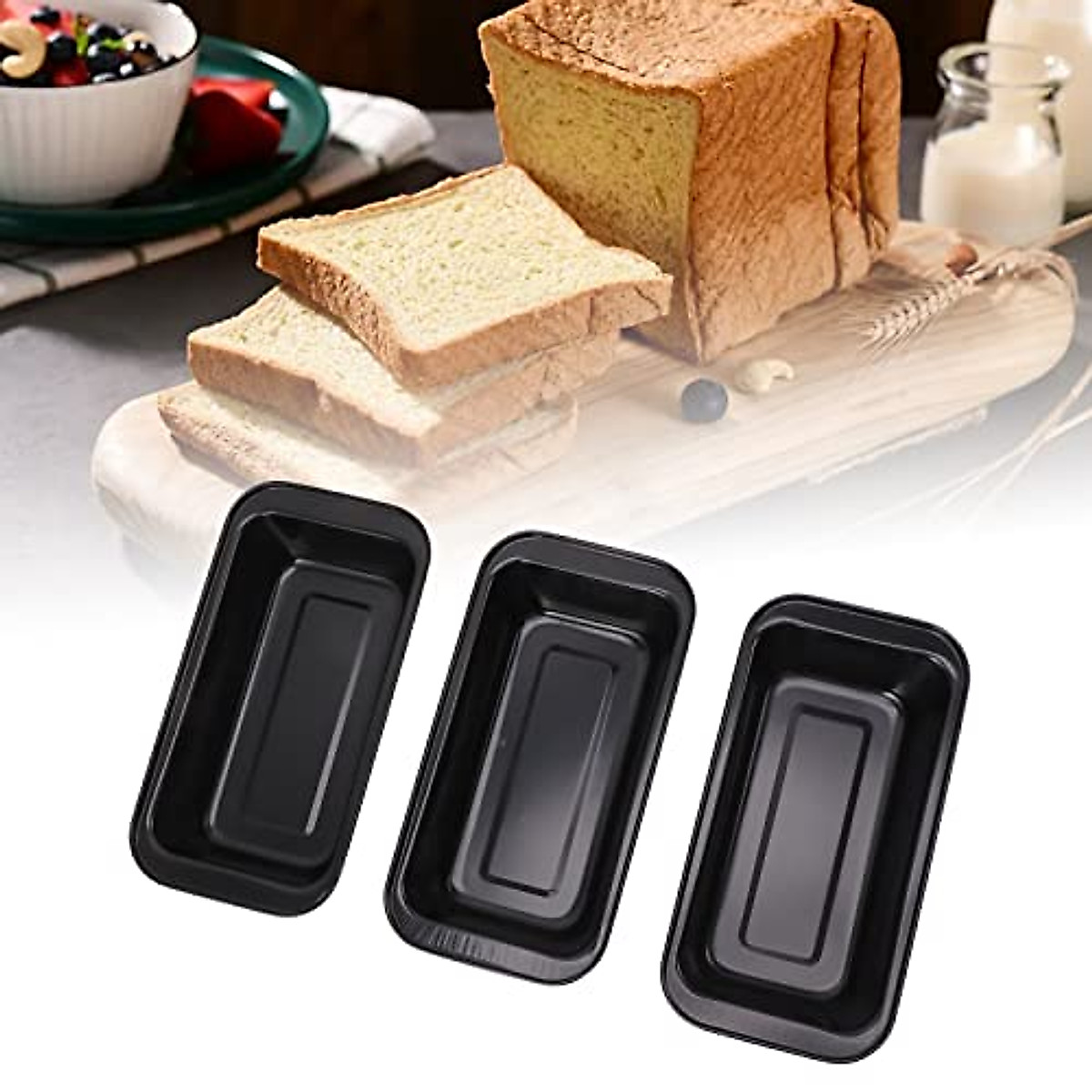 Rectangular Mould Pan, Baking Loaf Bread Pan 3PCS Black Non Stick Coating Uniform Air Flow for Home Kitchen