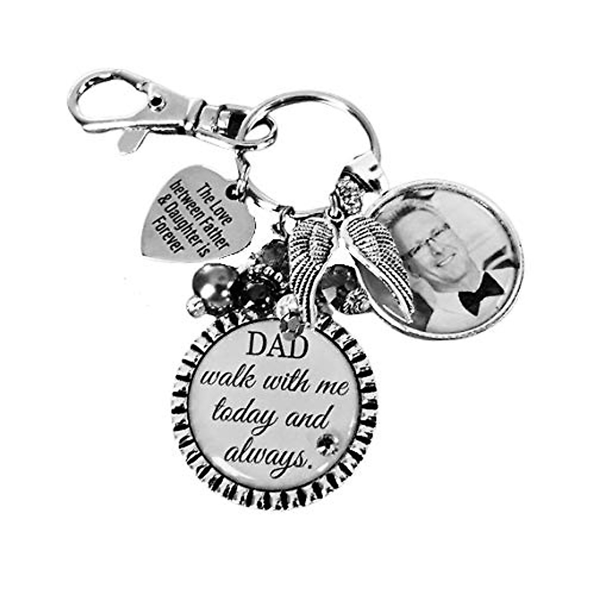 BRIDAL bouquet charm, walk with me today always, REMEMBRANCE jewelry, BRIDAL bouquet photo charm, Forever in my heart, photo pendant, Bride