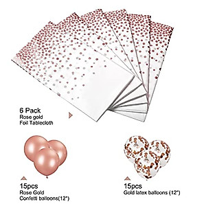 HOMIX Plastic Tablecloths for Rectangle Tables, 6 Pack Disposable Party Table Cloths, Rose Gold Dot Confetti Rectangular Table Covers with 30 Balloons for Parties Wedding Bridal Shower, 54" x 108"