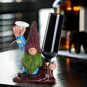 Grape Gnome Wine Bottle Holder, Blue Resin Elf Dwarf Wine Holder Set 1 Can Hold A Goblets Unique Wine Bottle Rack Tabletop Bar Kitchen Party Christmas Decoration Gift for Father/Mother/Wine Lover