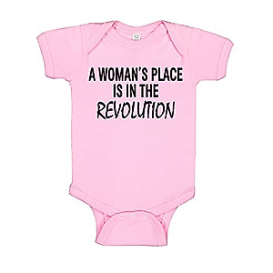 Sunray Clothing A Women's Place Is In The Revolution Baby Girl Feminist Onesie (Newborn, Grey)